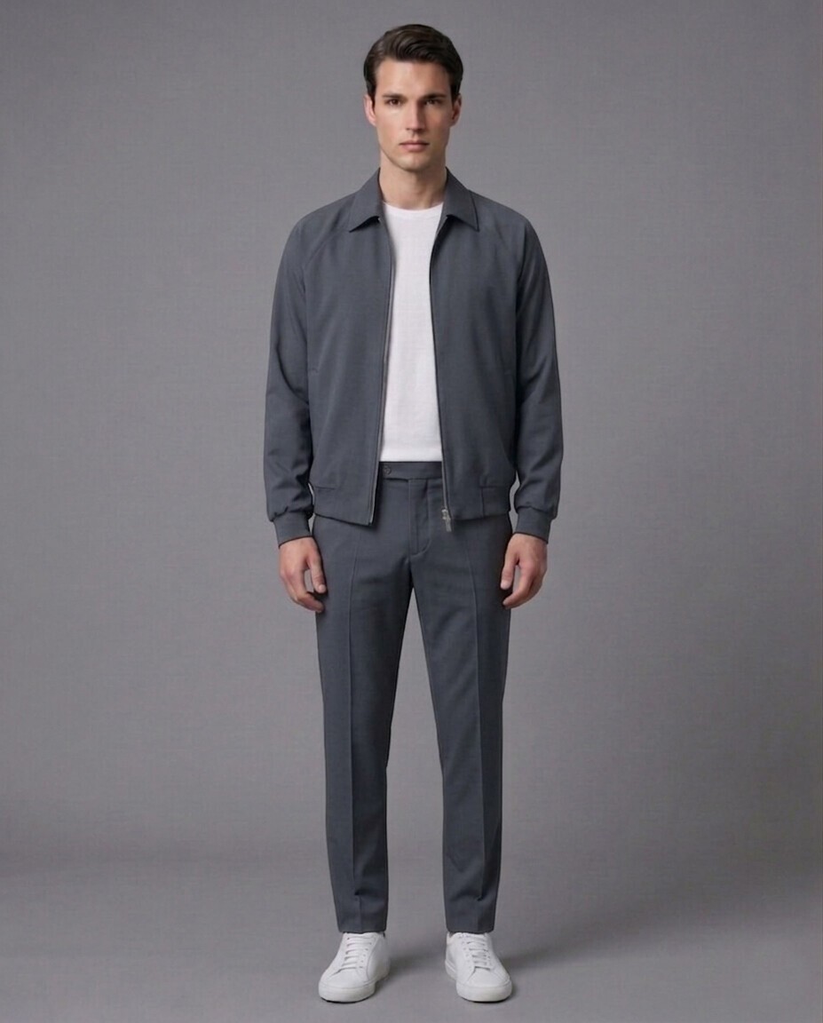 Grey Zip-Up Shirt Collar Smart Casual Suit | Suitsartoria